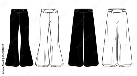 Vector Flare Pants For Girls Fashion Cad Sketch Template Basic Woman