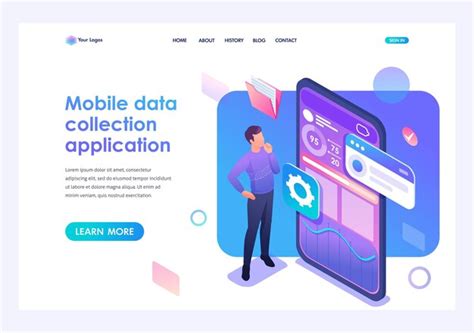 Premium Vector Man Is Developing A Mobile App For Data Collection Of Modern Technologies D