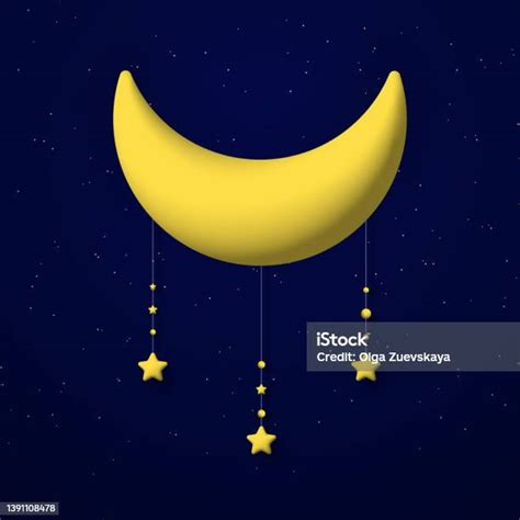 夜空の背景にかわいい3d三日月と星正方形の構成 3dのベクターアート素材や画像を多数ご用意 3d まぶしい イラストレーション