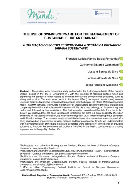 Pdf The Use Of Swmm Software For The Management Of Sustainable Urban Drainage