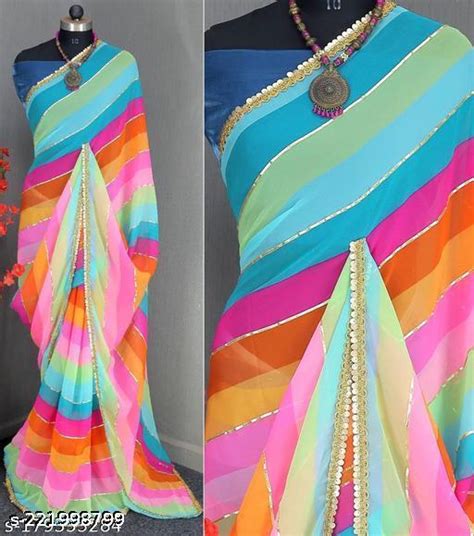 Digital Print Striped Bollywood Georgette Saree