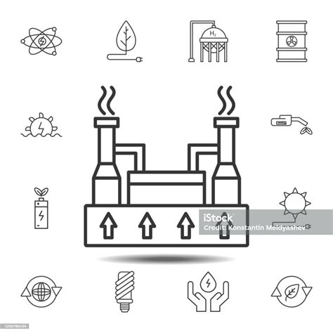 工廠與向上箭號圖示為 Ui 和 Ux網站或移動應用程式設定的可持續能源圖示的簡單細線輪廓向量元素向量圖形及更多可持續能源圖片 Istock
