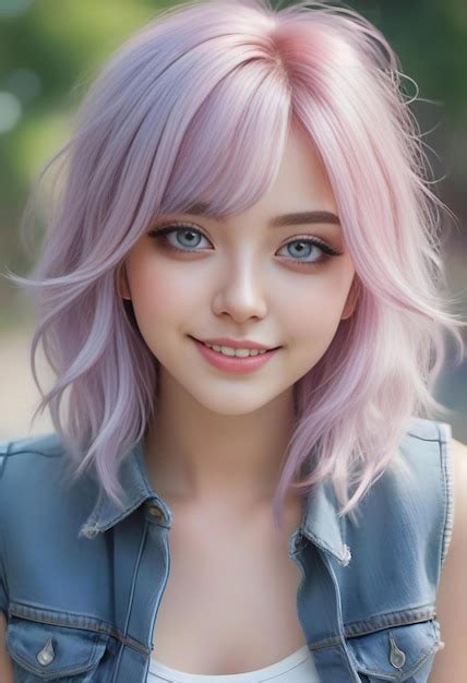 Premium Photo Portrait Of A Beautiful Girl With Pink Hair In The Park