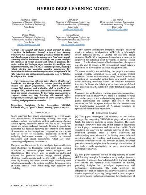 Badminton Hybrid Deep Learning Model Pdf Deep Learning Computer