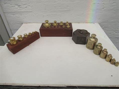 Two Weight Blocks With 7 Free Weights Copper Wood Metal Catawiki
