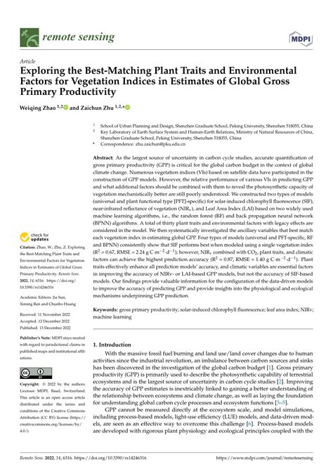 Pdf Exploring The Best Matching Plant Traits And Environmental