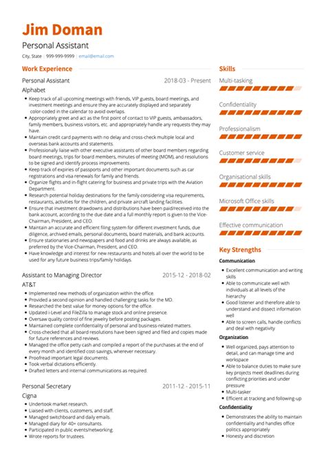 Personal Assistant Cv Examples And Templates Visualcv