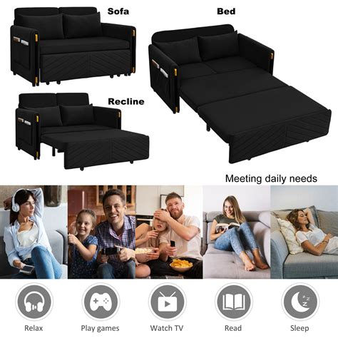 54 Inch Convertible Sofa Bed Modern Velvet Loveseat With Adjustable