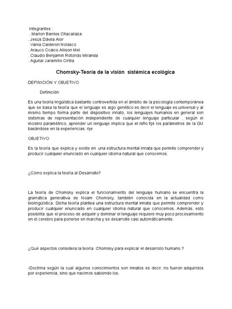 Chomsky Teoría De La Visión Sistémica Ecológica Pdf Palabra