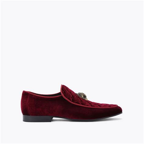 Hugh Eagle Head Wine Red Velvet Loafers By Kurt Geiger London