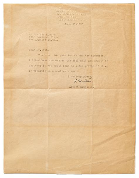 Lot Detail Albert Einstein Letter Signed To Photographer Sanford Roth
