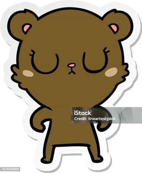 평화로운 만화 곰의 스티커 곰에 대한 스톡 벡터 아트 및 기타 이미지 곰 낙서 드로잉 데칼 Istock