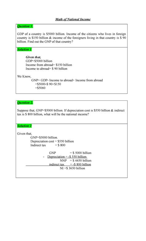 National Income Math Macroeconomics Math Of National Income Question 1 Gdp Of A Country Is