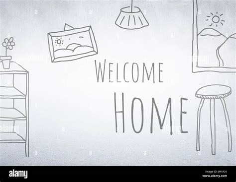 Digital Composite Of Welcome Home Drawings With Bright Background Stock