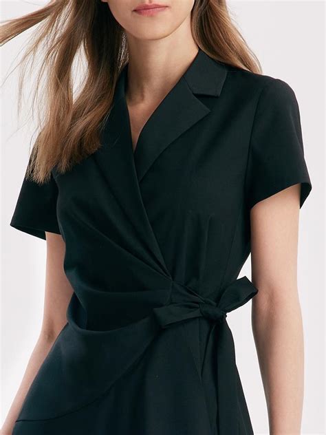 V Neck Notched Lapel Lace Up Mini Dress Goelia