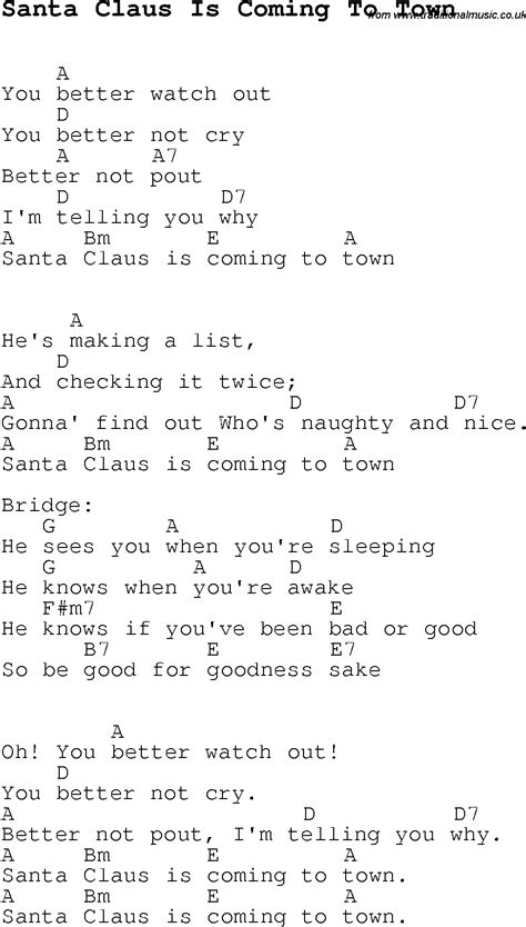 Christmas Carol Song Lyrics With Chords For Santa Claus Is Coming To Town