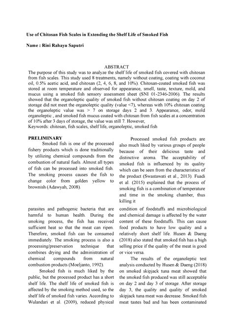Use Of Chitosan Fish Scales In Extending The Shelf Life Of Smoked Fish