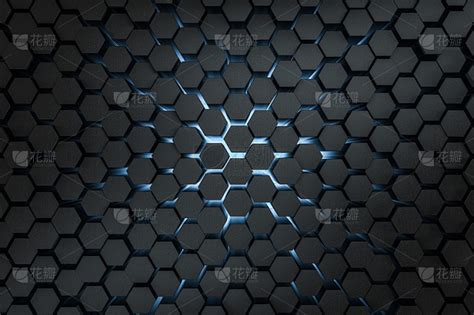 3d渲染黑色六角形背景科幻背景