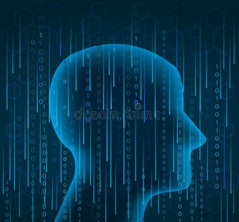 Artificial Intelligence Abstract Human Head With Binary Code Stock