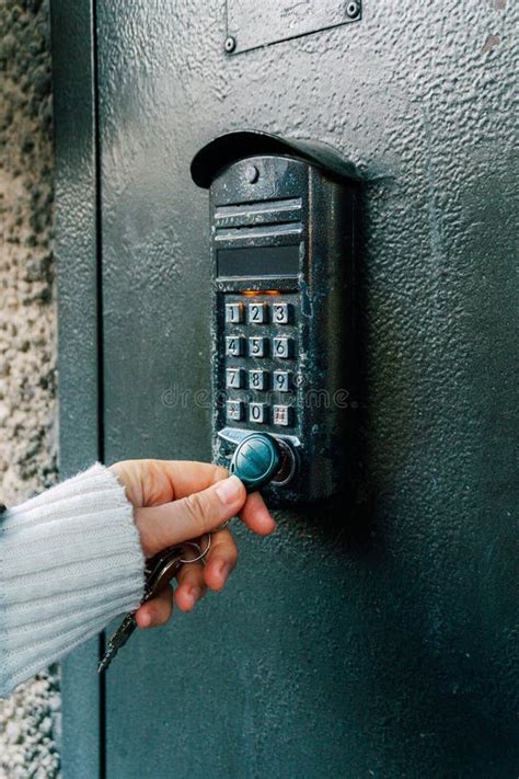 Magnetic Intercom In An Apartment Building Opening The Front Door Lock With A Magnet Stock