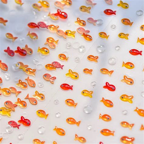 알리익스프레스 작은 붉은 물고기 젤리 여름 금붕어 잉어 바다 해변 인어 바다 반짝이 작은 코이 소프트 릴리프 네일 아트 스티커
