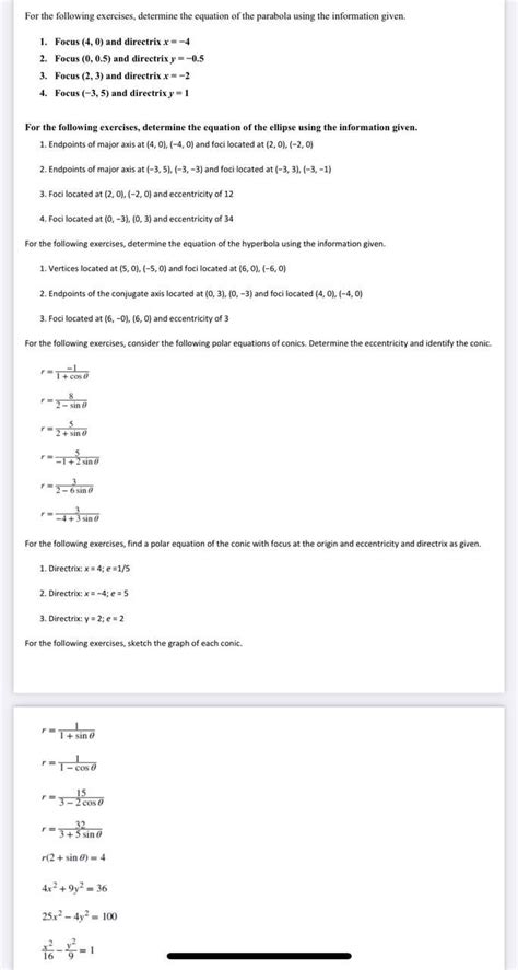 Solved For The Following Exercises Determine The Equation Chegg