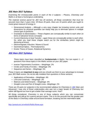 Jee Main 2017 Syllabus PDF