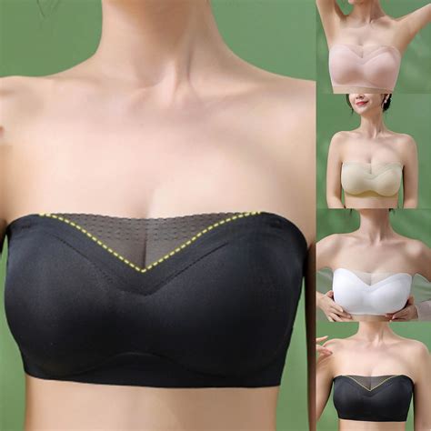 Apexfwdt 2 Pieces Strapless Bra For Women Padded Bandeau Bra Comfort