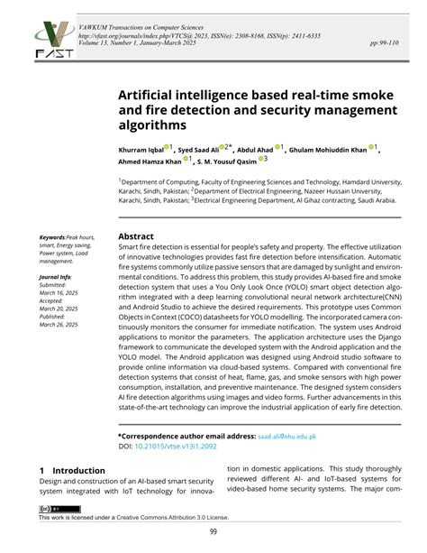 Pdf Artificial Intelligence Based Real Time Smoke And Fire Detection And Security Management