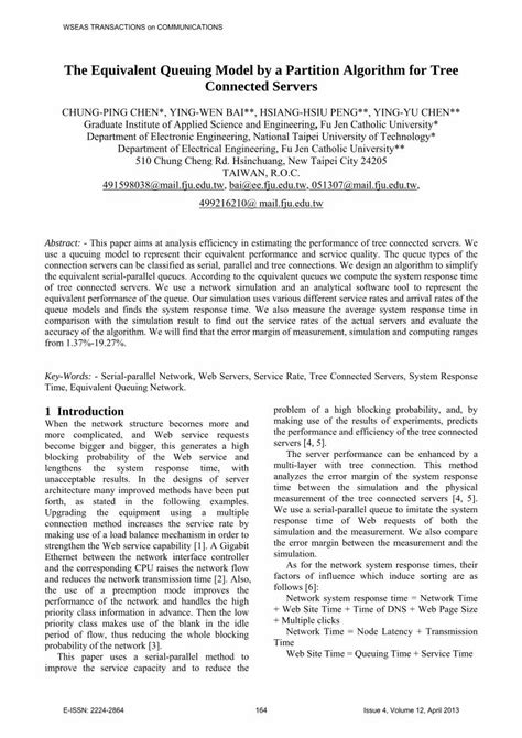 Pdf The Equivalent Queuing Model By A Partition Algorithm For Tree