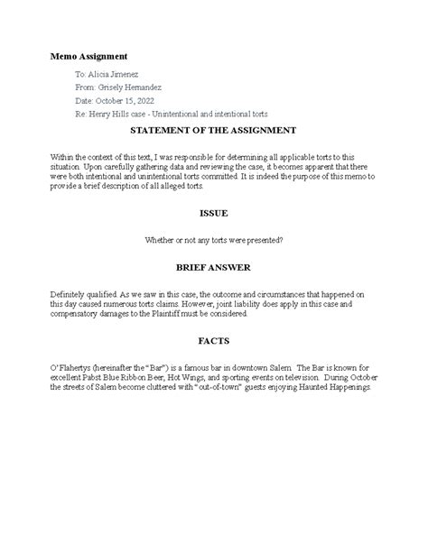 Memo Assigment Academic Essays Grades 1010 Memo Assignment To