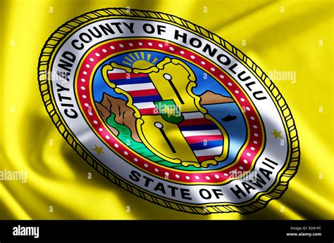 Honolulu Hawaii 3d Waving And Closeup Flag Illustration With