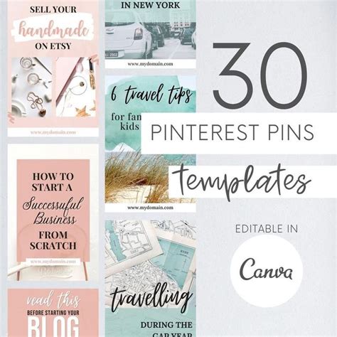 30 Pinterest Templates For Canva Pins Bundle For Canva Customizable