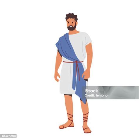 역사적인 의상을 입은 로마 남자 남성 캐릭터는 전통 옷을 입고 고대 로마 시민은 파란색 또는 흰색 튜닉 그리스 문화에 대한 스톡 벡터 아트 및 기타 이미지 Istock