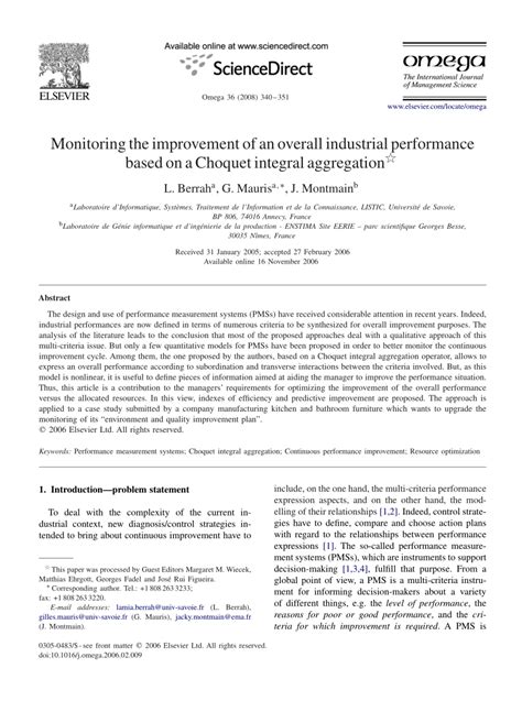Pdf Monitoring The Improvement Of An Overall Industrial Performance