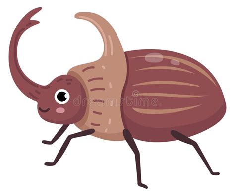 Horned Bug Character Cute Beetle Stock Vector Illustration Of Funny