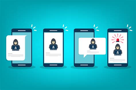 해커 휴대 전화에 악성 코드 알림 해커 경고와 스마트 폰 휴대 전화 사기 오류 메시지에 스팸 데이터 사기 바이러스 플랫 벡터 그림입니다 개념에 대한 스톡 벡터 아트 및 기타