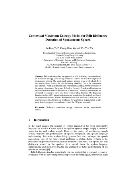 Pdf Contextual Maximum Entropy Model For Edit Disfluency Detection Of