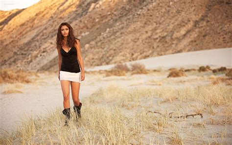 Black Tops Brunette Grass Hills Leather Boots Legs Long Hair