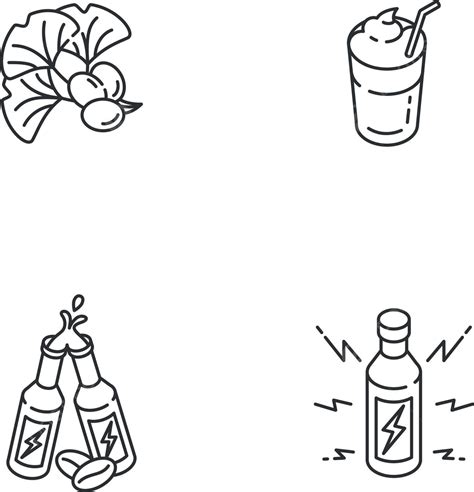 Caffeinated Drinks Linear Icons Set Biloba Pictogram Spark Vector