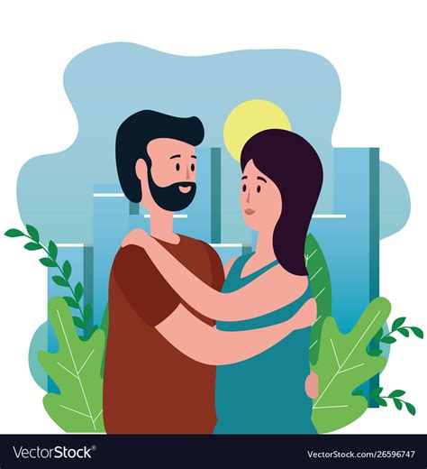 Cute Lovers Couple On Park Characters Royalty Free Vector