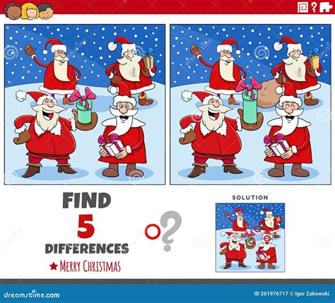 Gioco Delle Differenze Per I Bambini Con Caratteri Di Clausola Santa Illustrazione Vettoriale