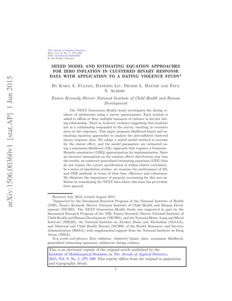 Pdf Mixed Model And Estimating Equation Approaches For Zero Inflation