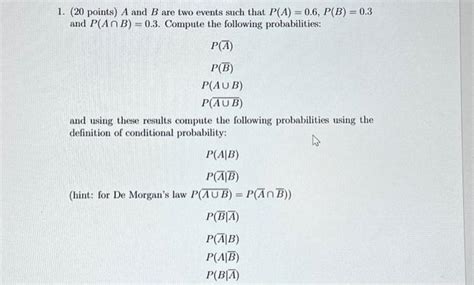Solved 1 20 Points A And B Are Two Events Such That Pa