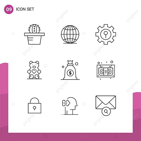 9 Universal Outline Signs Symbols Of Cassette Cactus Of Protection Png And Vector With