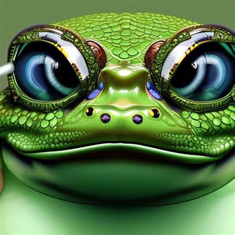 Ai Generated Green Frog Wearing Glasses Stock Illustration