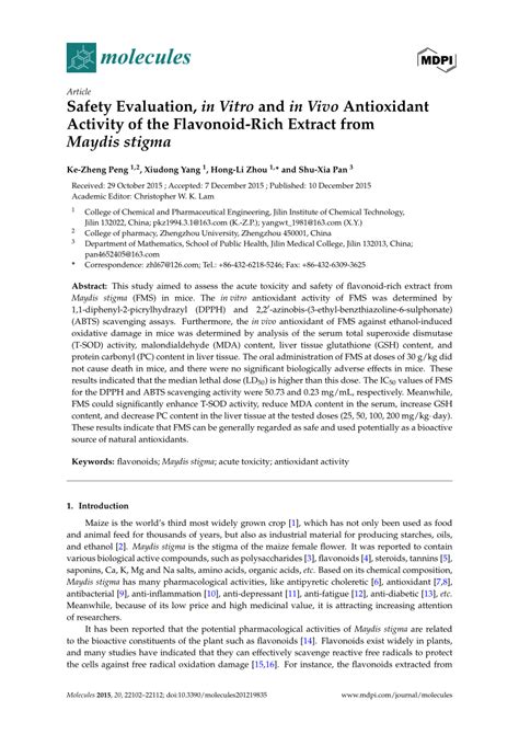 Pdf Safety Evaluation In Vitro And In Vivo Antioxidant Activity Of