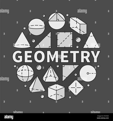 Geometry Illustration Vector Circular Sign Made With Geometric Shapes And Word Geometry In