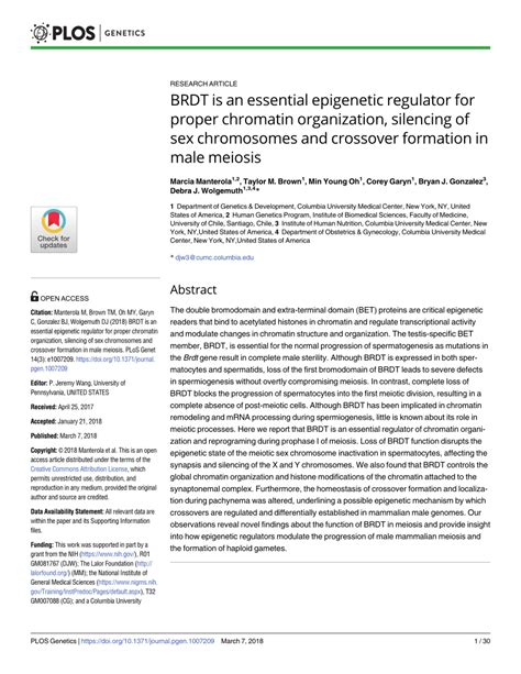 Pdf Brdt Is An Essential Epigenetic Regulator For Proper Chromatin