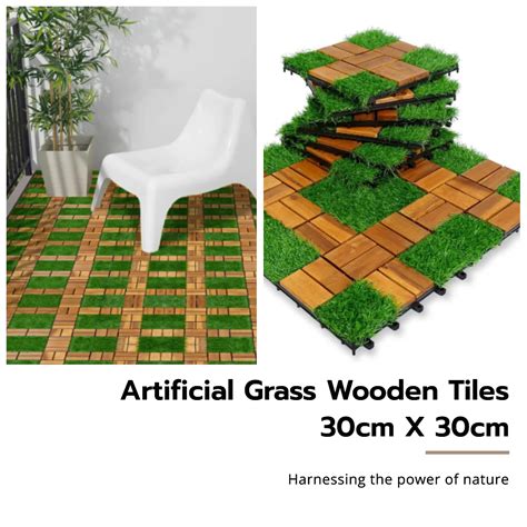 Artificial Grass Wooden Tiles Natural Look Easy Installation Durable